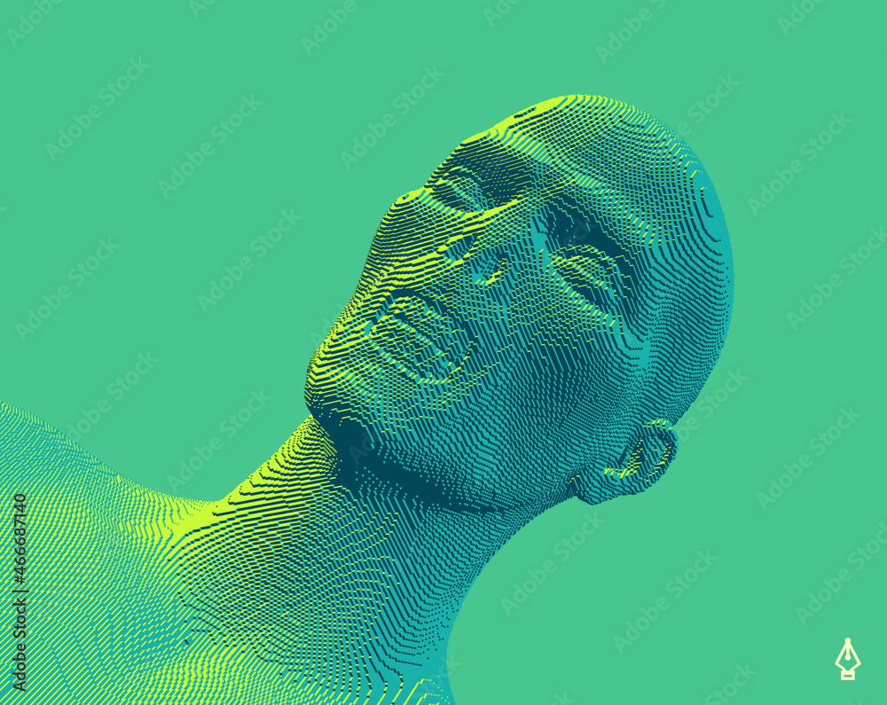 Zombie face. Abstract digital head constructing from cubes. Voxel art ...