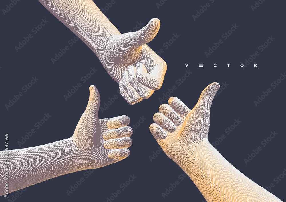 Three hands with thumbs up. Sign success and nice. Concept positive ...