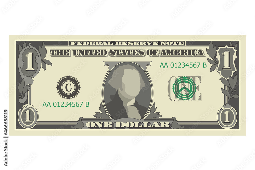 One dollar bill, 1 US dollar banknote, from front side, obverse ...