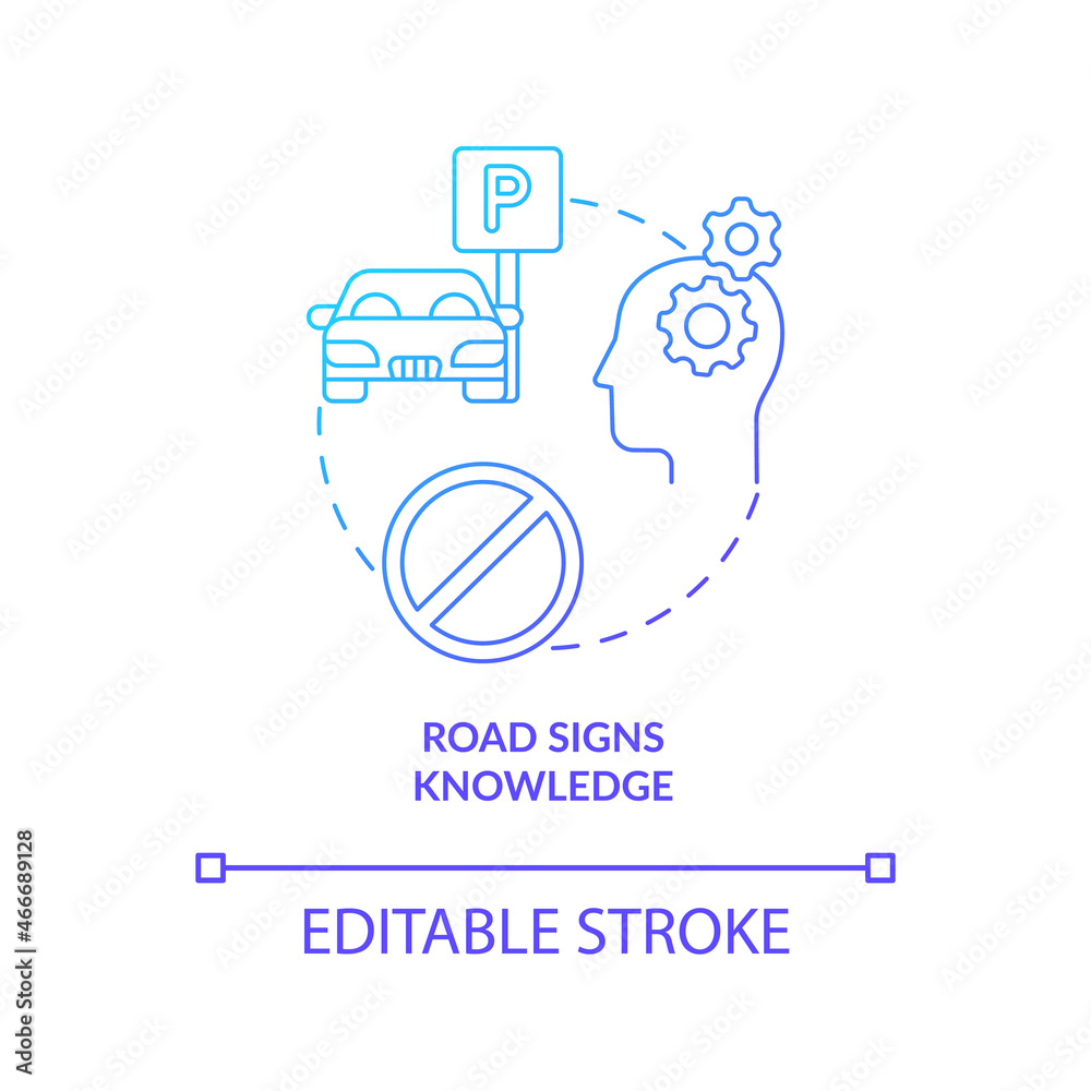 Road signs knowledge blue gradient concept icon. Driving school result ...