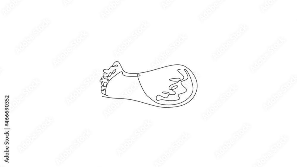 Animation of one line drawing of hot spicy Mexican burritos logo ...
