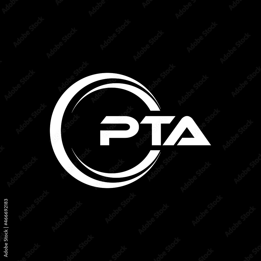 Vecteur Stock PTA letter logo design with black background in ...