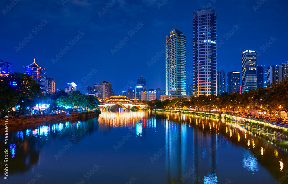 Night view of an Anshun Langqiao bridge at the Nine Eyes Bridge in ...