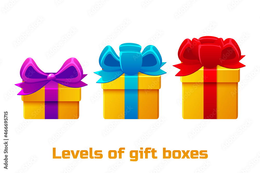 Three levels of gift box sizes with bows for graphic design. 素材庫向量圖 ...
