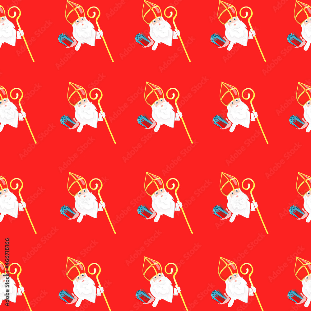 Dutch holiday Sinterklaas .pattern . Cute Saint Nicholas cartoon ...