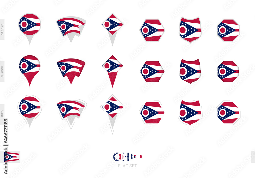 Collection of the Ohio flag in different shapes and with three ...