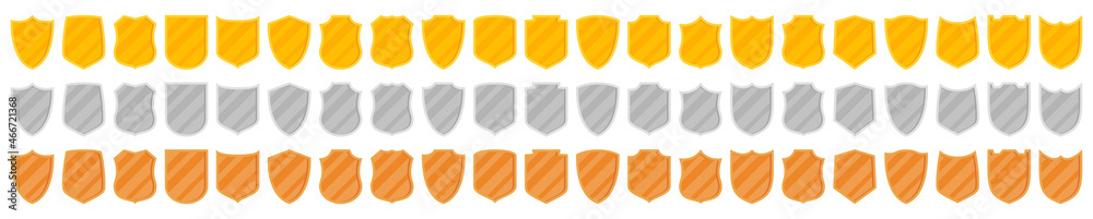 Gold, silver and bronze shields set. Collection of security shield ...