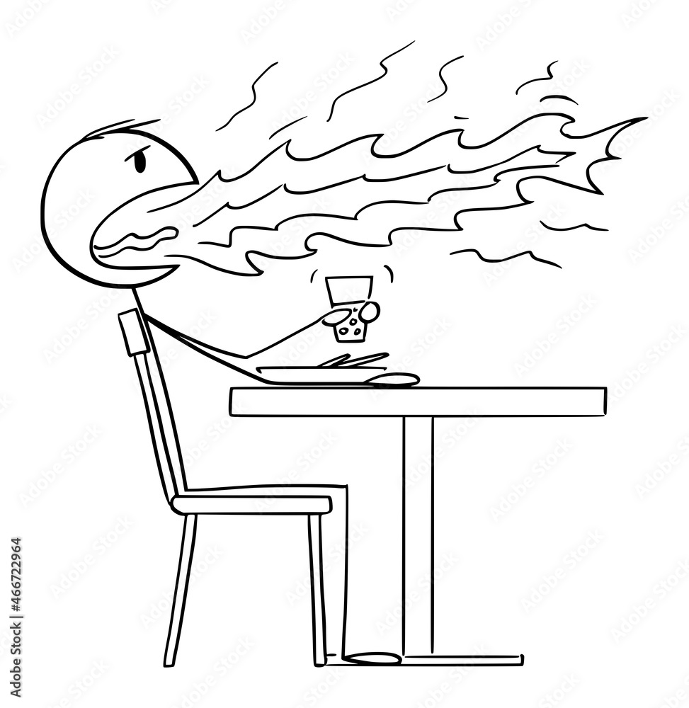 Person Sitting in Restaurant and Eating Very Hot Chilly Food, Fire ...