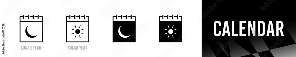 Solar Year lunar Year calendar. Sun and crescent half moon representing ...