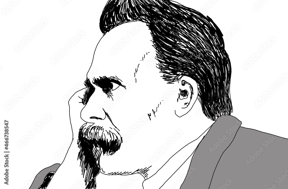 Realistic illustration of the German philosopher Friedrich Nietzsche ...