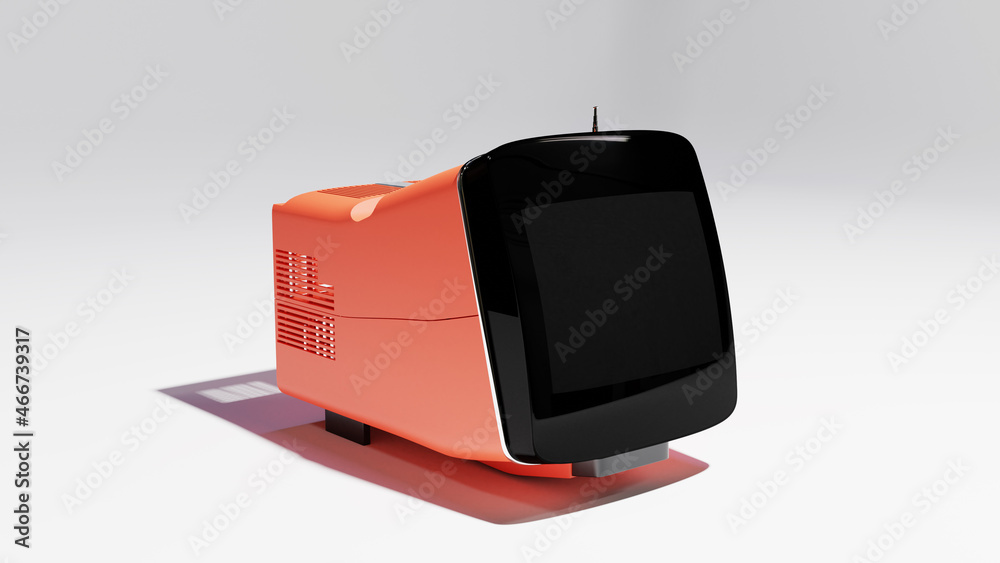 Red retro old portable mini tv set on classic white background Stock ...