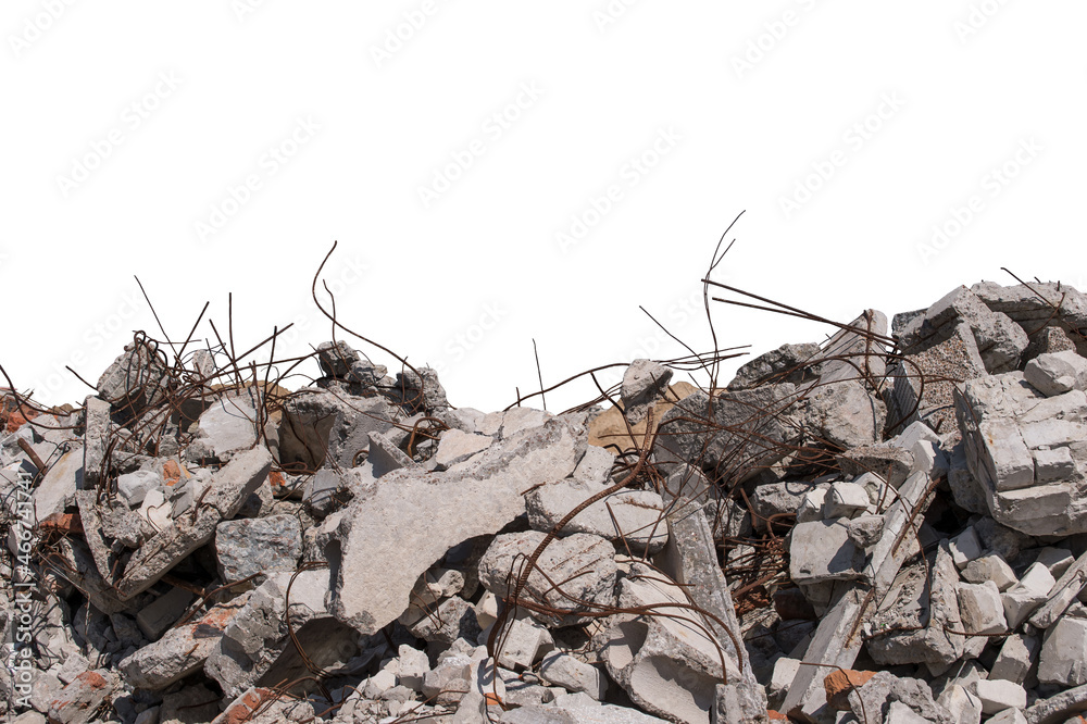 Construction debris close-up of a pile of concrete debris, bricks ...