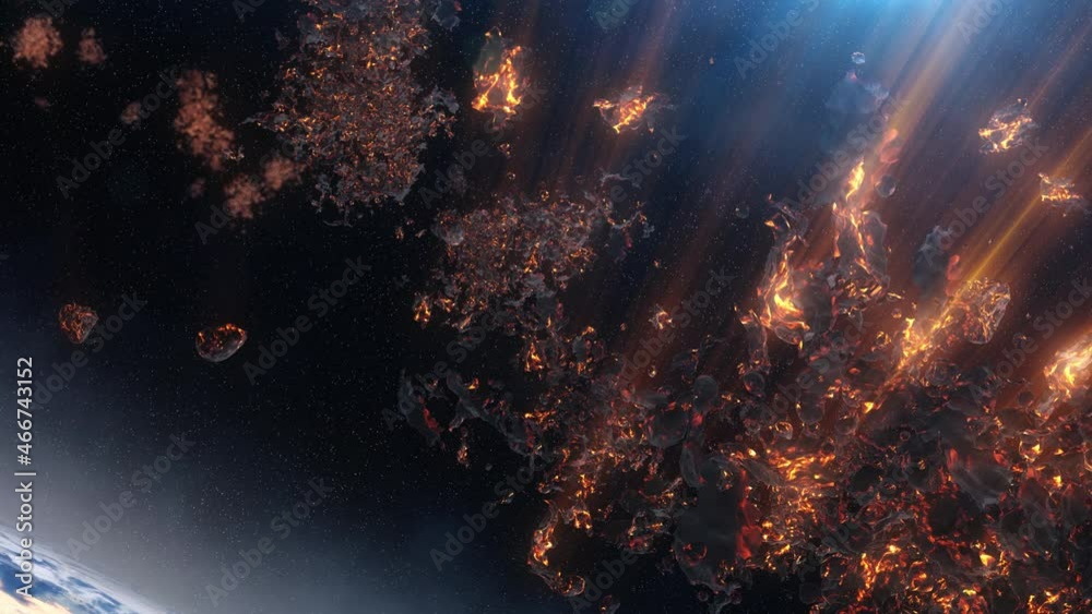 Vidéo Stock Large Aseroids Meteors burning in earth atmosphere ...