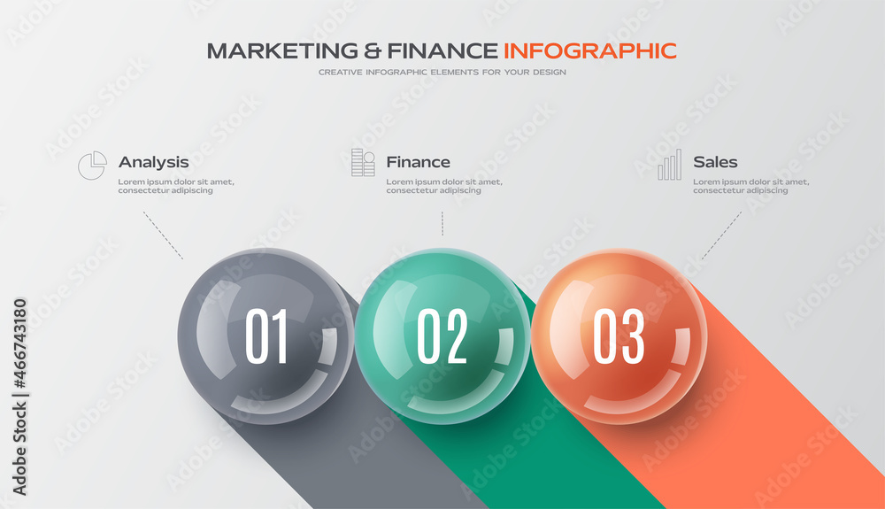 Business infographic presentation with 3 points. Dynamic bars chart ...