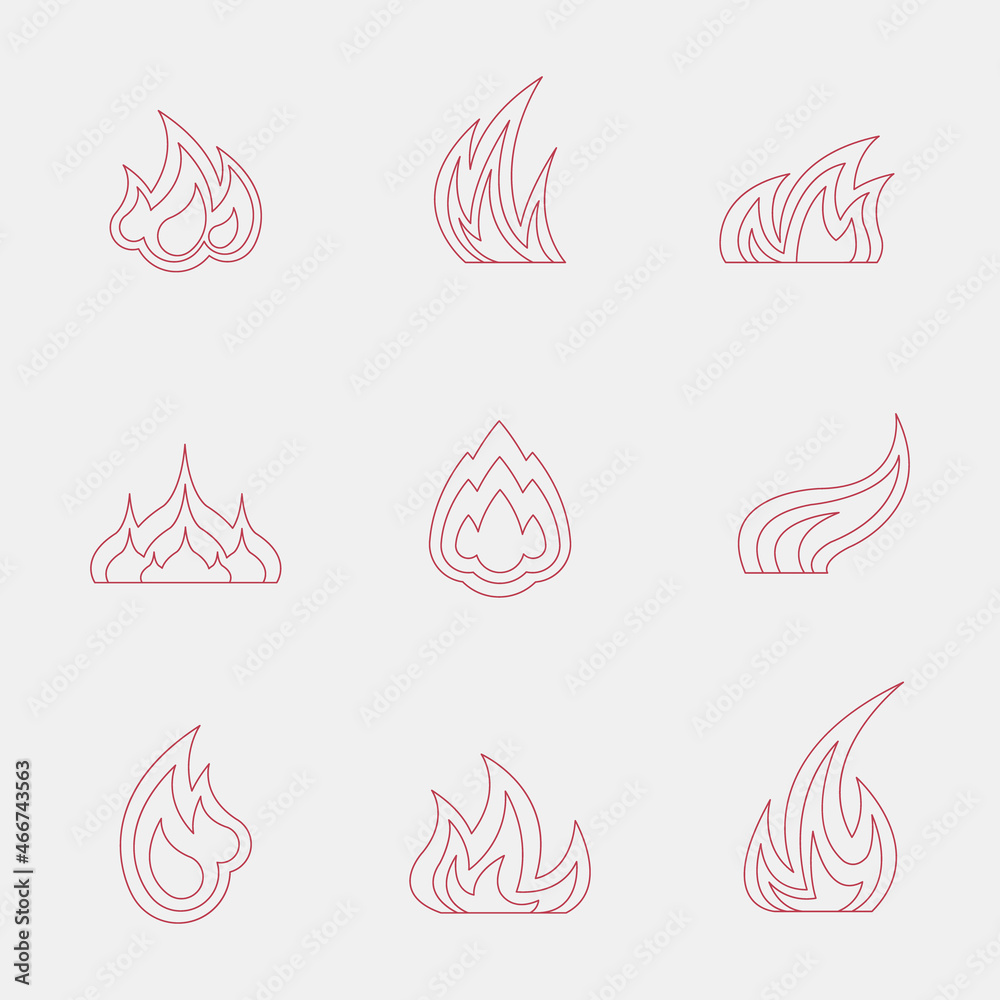 Vector collection of flat style fire vector icons. Burning flame clip ...