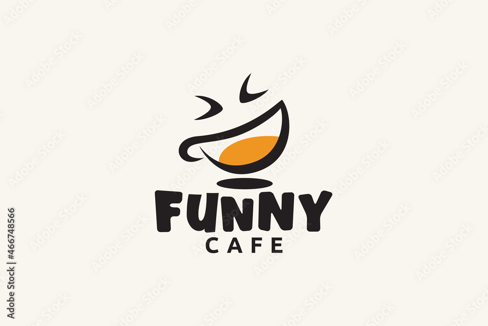 funny cafe logo vector graphic with a combination of laughung face and ...