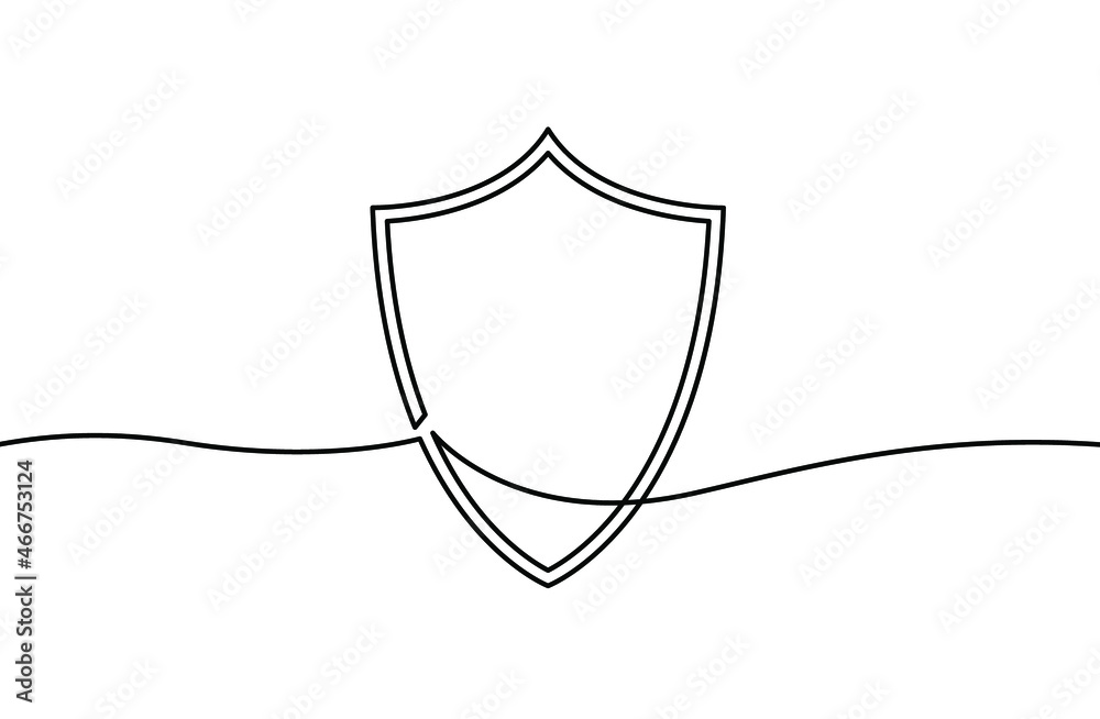 Continuous line drawing of shield. One line drawing background. Vector ...