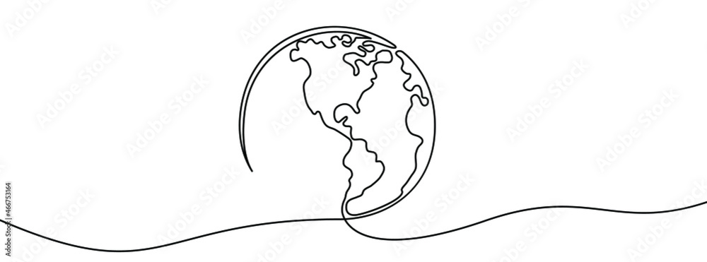 One continuous line drawing of Earth. Vector illustration. Earth globe ...