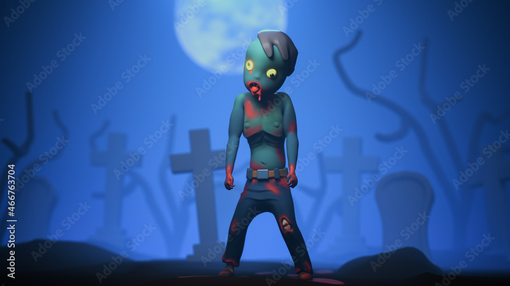 3d illustration of a cartoon lurching zombie guy with green skin ...