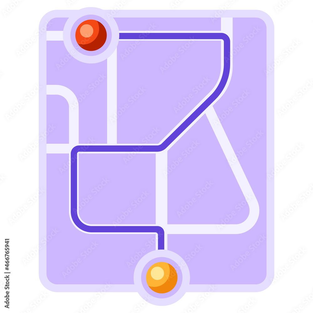 City map background design with path between points. Illustration of ...