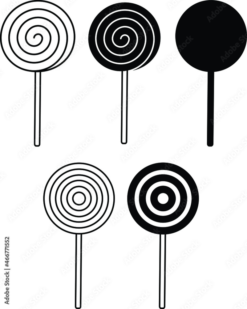 Spiral Sucker Clipart Set - Outline and Silhouette Stock Vector | Adobe ...