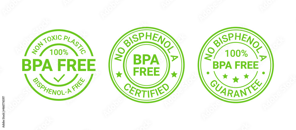 BPA free icon stamp. No bisphenol badges. Non toxic plastic round ...