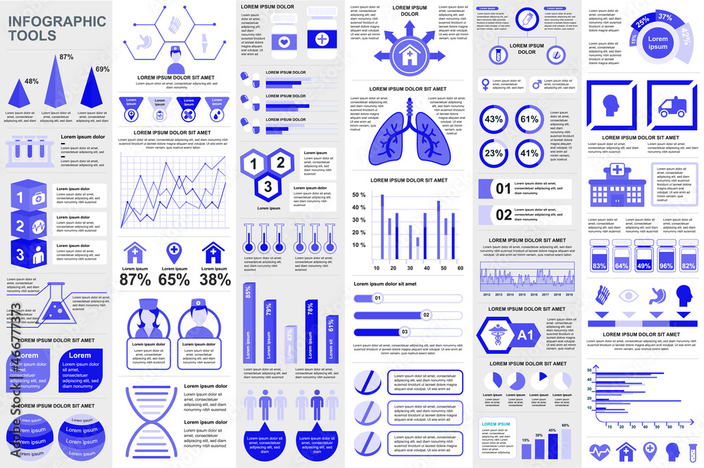 Bundle medical infographic elements data visualization vector design ...
