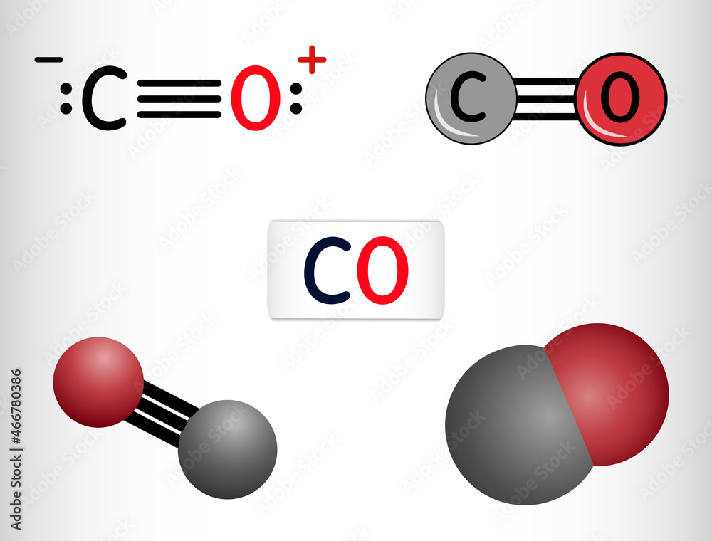 Carbon Monoxide Co Molecule Сarbon And Oxygen Atoms Are Connected By A Triple Bond Structural