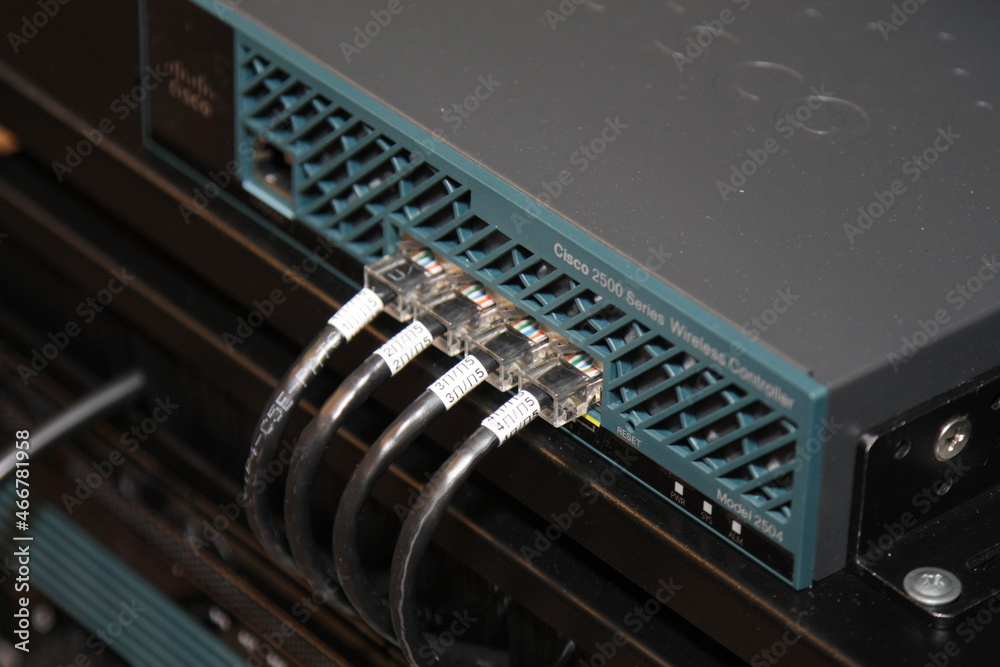 Connecting data switches to patch panels using RJ-45 patch cords. Stock ...