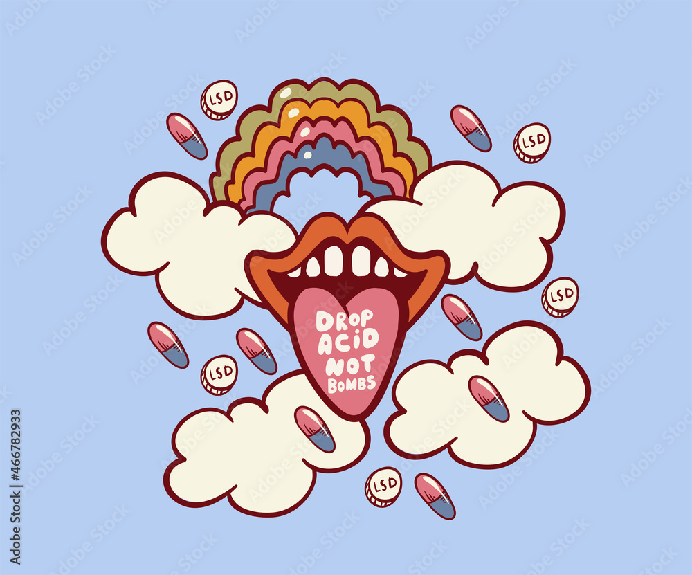 drop acid not bombs, tongue sticking out mouth, psychedelic ...