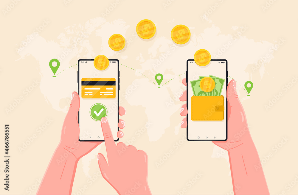 Transfer of mobile payment across the planet. People who send and ...