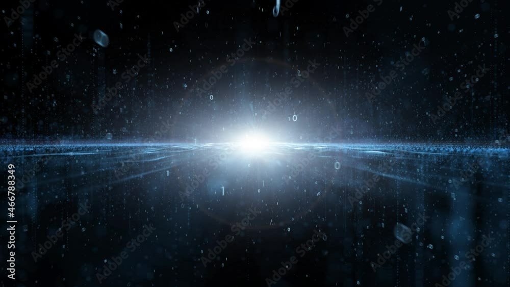 Artistic lens flare effect in space travel flight with moving binary ...
