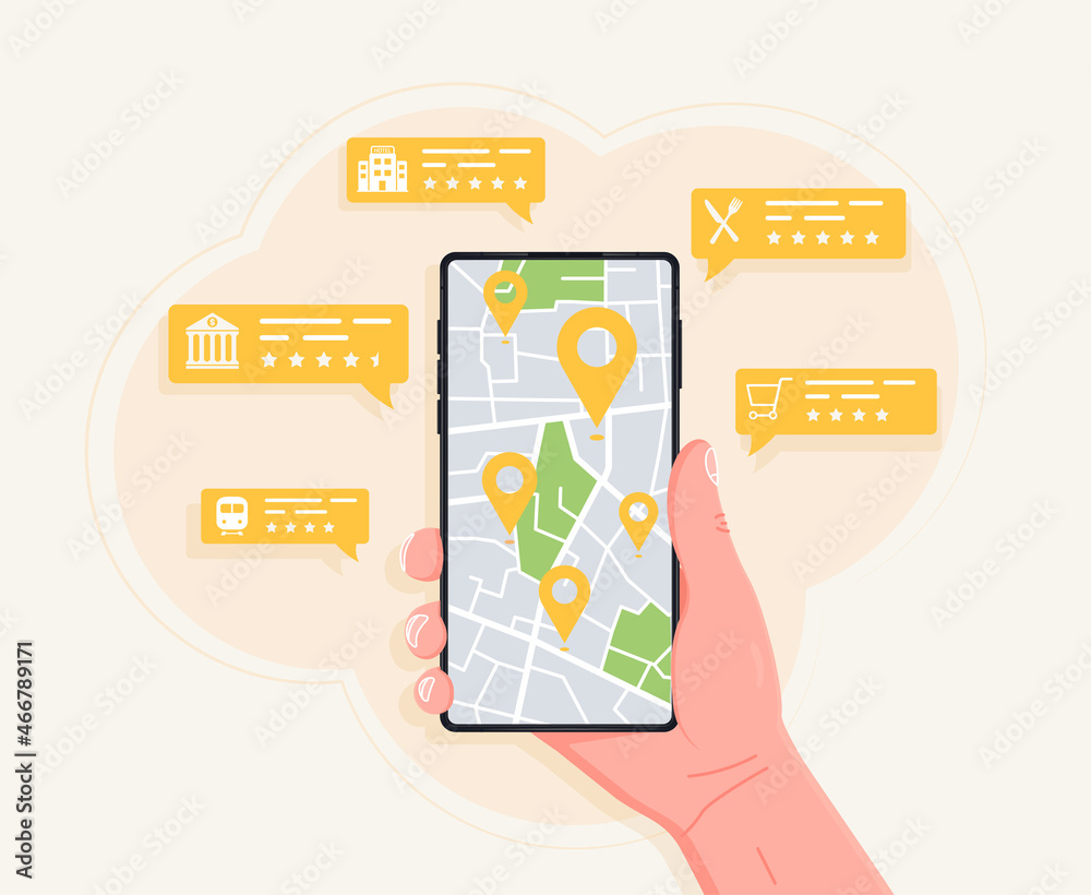 Handheld mobile phone with navigation location check and gps concept ...