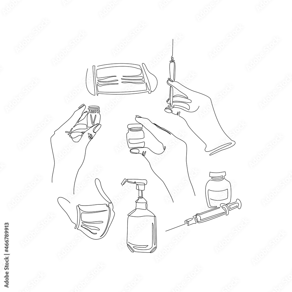 Vaccination vector illustration in line art style Stock Vector | Adobe ...