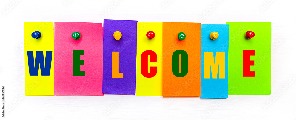 On a white background, buttons are used to fix bright multi-colored ...