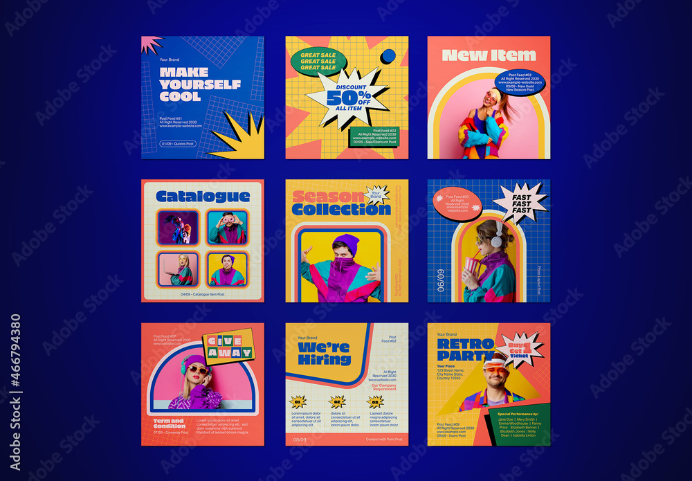 Retrowave 90S Social Media Post Layout Stock Template | Adobe Stock