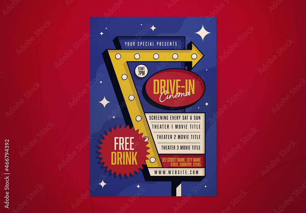 Drive in Cinema Flyer Layout Stock Template | Adobe Stock