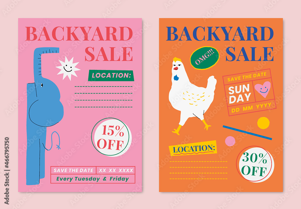 Editable Poster Layout with Cute Animal Illustration Set Stock Template ...