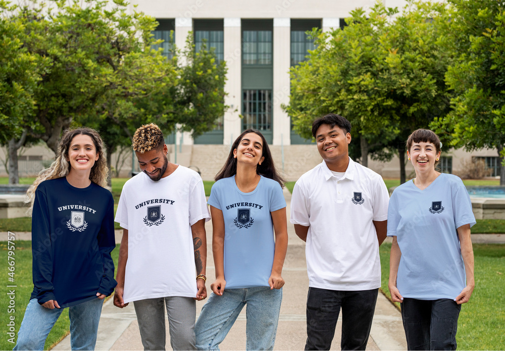 College Students with T Shirt Mockup Stock Template | Adobe Stock