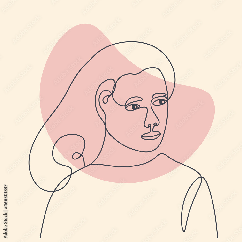 Abstract Poster With Minimal Woman Face One Line Drawing Style