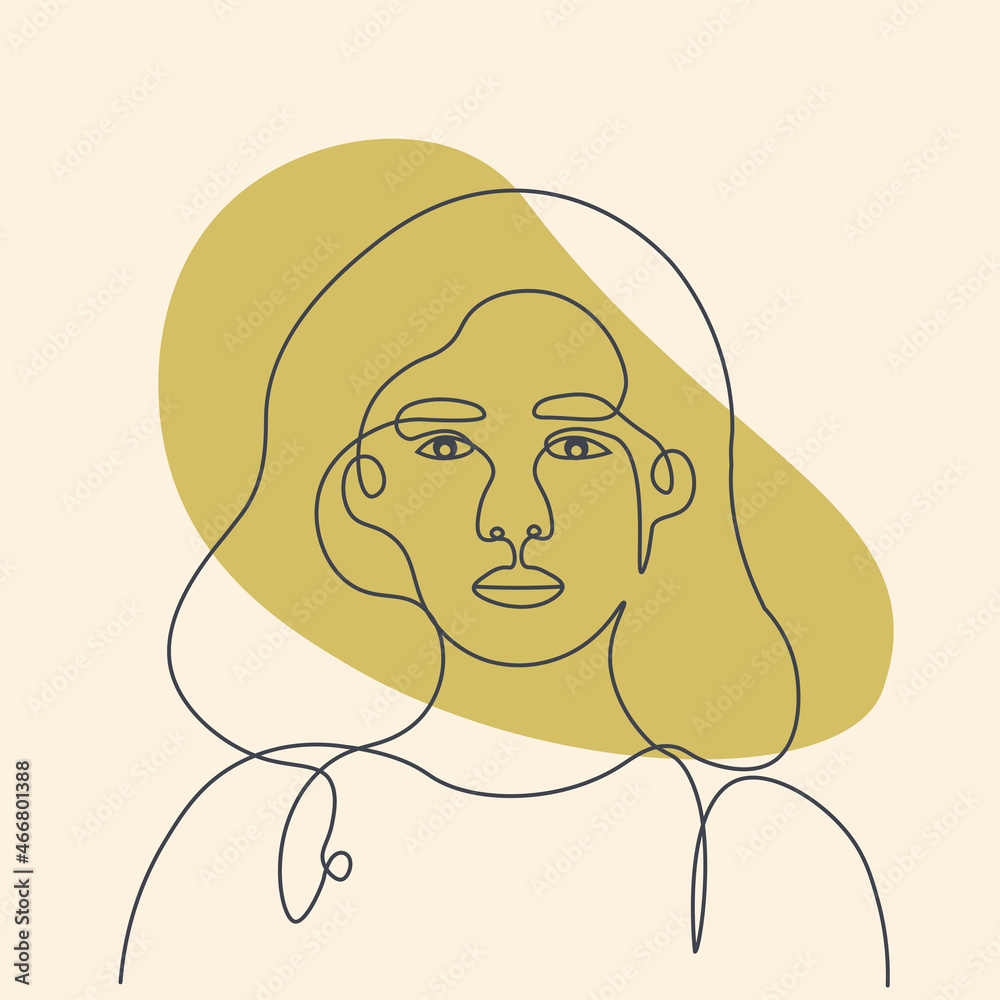 Abstract Poster With Minimal Woman Face One Line Drawing Style