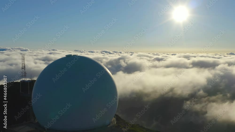 Meteorological weather radar station with a large white sphere on top ...