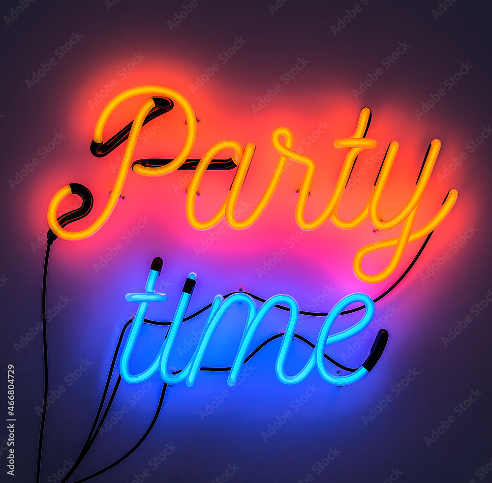 Party Time Neon Sign, Mock-Up With Free Space, 3D Rendering ...