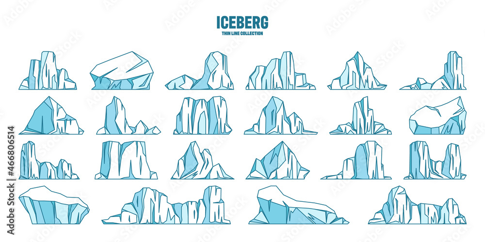 Floating icebergs sketch collection. Drifting arctic glacier, block of ...