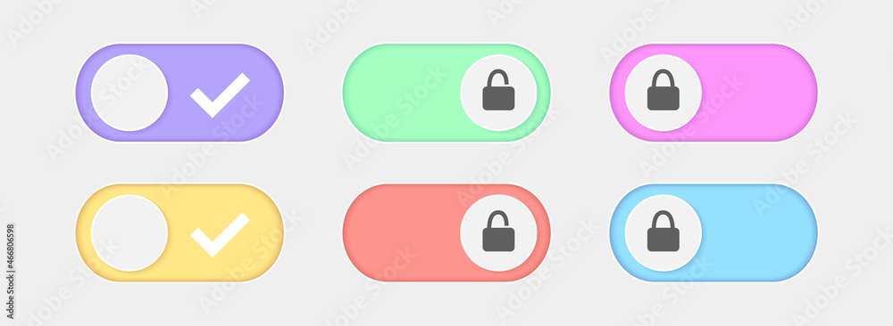 On and Off toggle switch buttons in modern flat style for UX UI phone ...