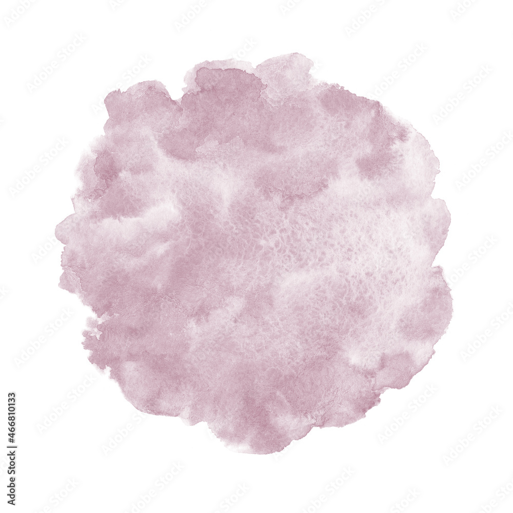 Mauve, pale purple watercolor stains painted artistic texture. Round ...