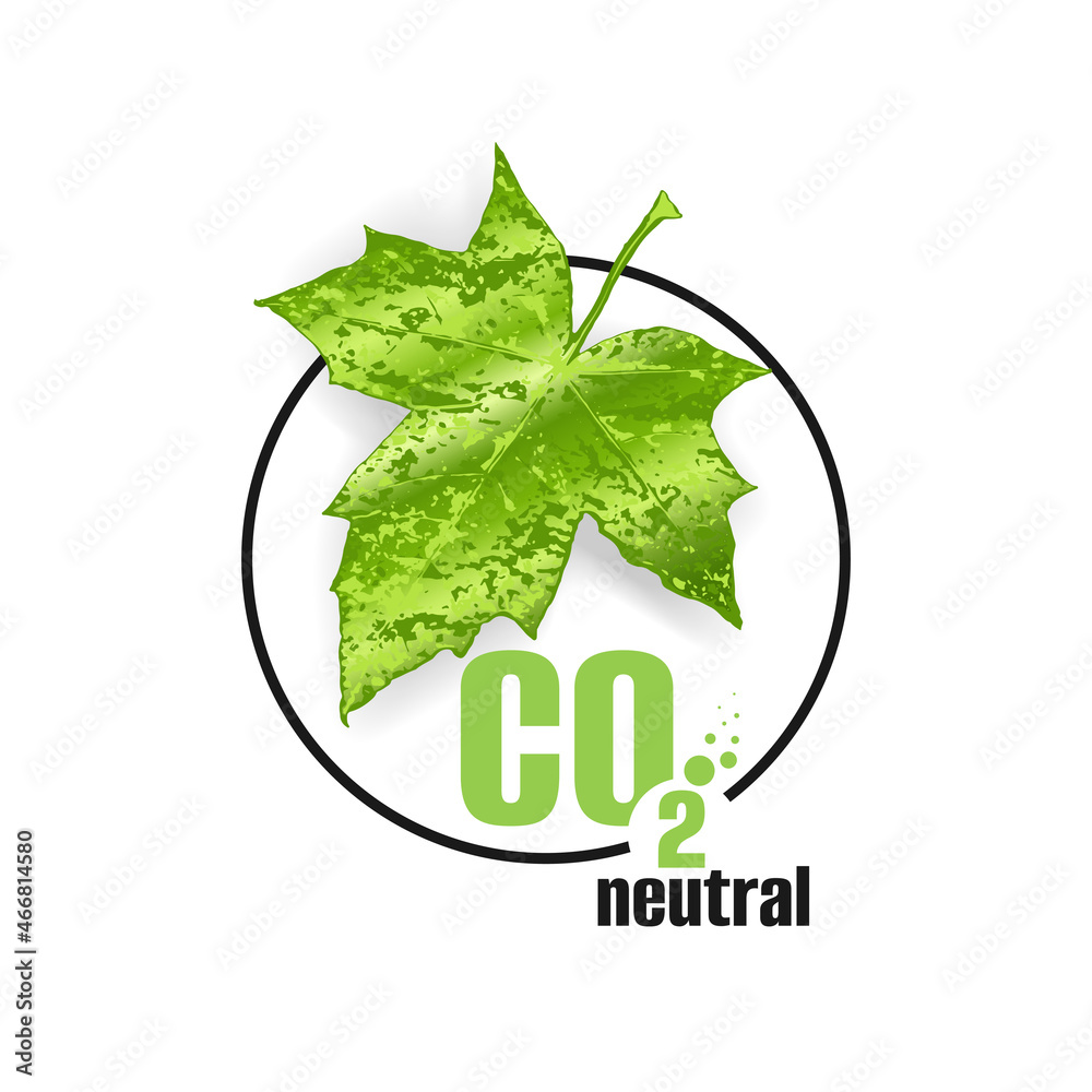 Carbon neutral logo, sign, icon,stamp, eco sticker. Plant green leaf ...