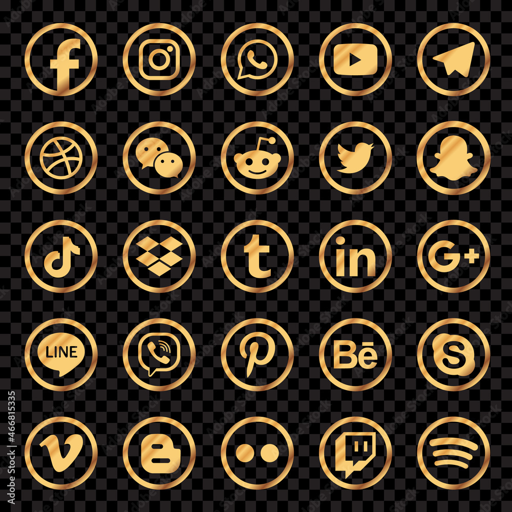 Golden Facebook, Instagram, Twitter, Youtube, WhatsApp, Dribble, Tiktok ...