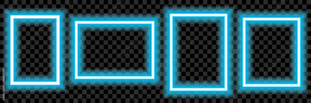 Set of square neon light on a transparent background. Neon frame for ...
