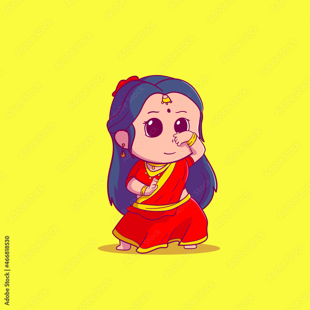 Cute female Indian people dancing bollywood flat cartoon style Premium ...
